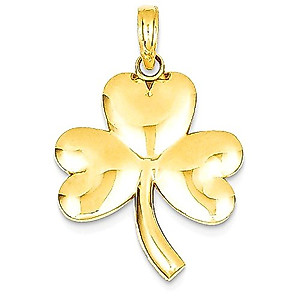 IceCarats 14K Yellow Gold Lucky Clover Leaf Shamrock Flower Necklace Heart Claddagh Celtic Charm Pendant Irish Jewelry 29mm x 19mm Only