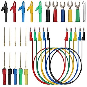Banana Plug Silicone Test Leads Kit CAMWAY Safety Shrouded Stackable Banana Plug Fully Insulated, Alligator Clips U-Type Spade Plug Back Probe Pins Gold-Plated Test Probe for Multimeter