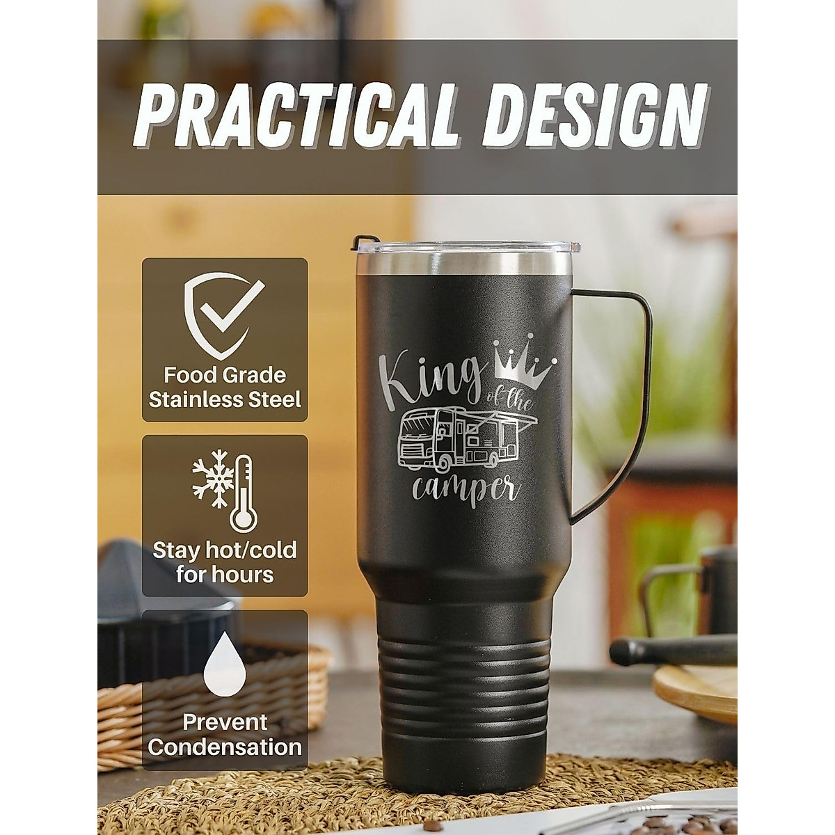 Onebttl RV Camper Gifts Tumbler Coffee Mug, Gifts for Campers, RV Enthusiasts, RV Owners, Outdoors, Picnic, Camping, Stainless Steel Insulated 1180ml/40oz - King of the Camper