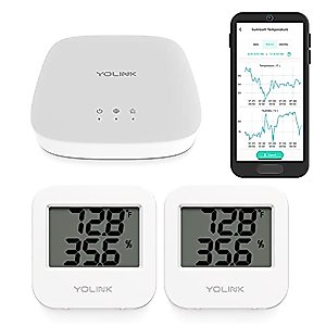 Smart Wireless Temperature / Humidity Sensor Wide Range (-22 to 158 degrees) for Freezer Fridge Monitoring Pet Cage/Tank Monitoring Smartphone Alerts, Works with Alexa IFTTT, 2 Pack - Hub Included