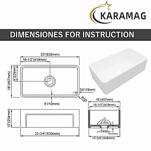 KARAMAG 33 Inch Workstation Farmhouse Kitchen Sink with Accessories, Reversible Apron-Front Single Bowl Kitchen Sink Ceramic White Farm Sinks Undermount For Kitchens
