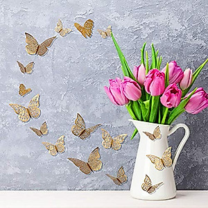 ForTomorrow Butterfly Wall Decals Gold Metallic Paper 3D Home Decor Art Stickers DIY Man-Made Decorative Murals for Living Room Kids Girls Bedroom Nursery Party