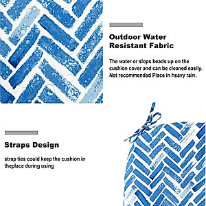 DYTXIII Set of 2 Outdoor Chair Cushions with Ties,Water Repellent Patio Chair Pads 17"x 16" for Outdoor Furniture,Round Corner Seat Cushions for Garden Yard Kitchen Blue Bricks