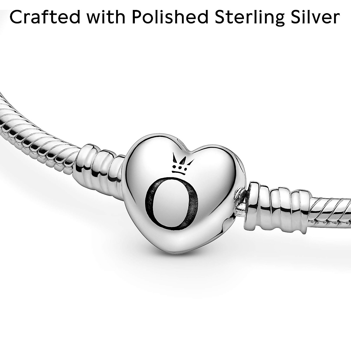 PANDORA Moments Heart Clasp Snake Chain Bracelet - Compatible Moments Charms - Gift for Her - Sterling Silver - With Gift Box - 7.5"