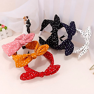 TOBATOBA 6Pack Polka Dot Bow Headbands - Cute Bunny Ears Top Knot, Vintage Hair Accessories for Women and Girls