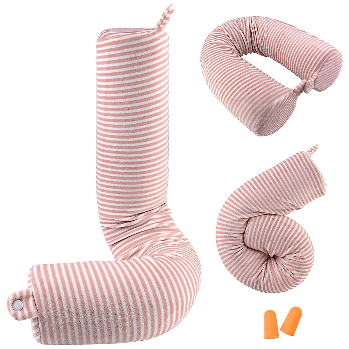 Twist Memory Foam Travel Pillow for Neck, Chin, Lumbar and Leg Support-for Travling on Airplane, Train, Bus or at Home-Adjustable, Bendable Roll Pillow with Washable Soft Cover