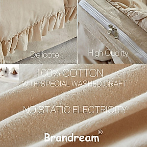Brandream Duvet Cover Set Twin/Twin XL Size Linen Feel Textured Organic Natural 100% Washed Cotton Duvet Cover Beige 2 Pieces Bedding Set Fringe Ruffle with Zipper Closure (No Comforter)
