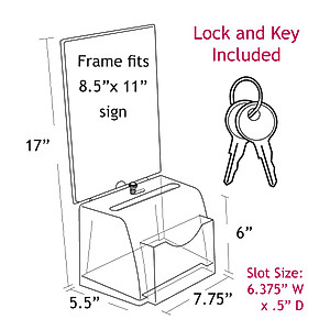 Azar 206009 Large Molded Suggestion Box with Pocket Lock and Key, Clear, Medium