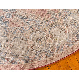 Unique Loom Utopia Collection Area Rug - Larissa (4' 1" Round, Terracotta/ Blue)