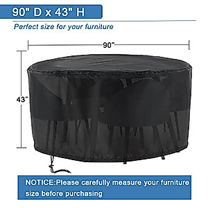 Rilime Patio Furniture Set Cover Round, Waterproof Anti-UV Outdoor Table Chair Set Cover Garden Rattan Table, Sofa, Sectional Cover Fits for 6 Seater(90" D x 43" H)