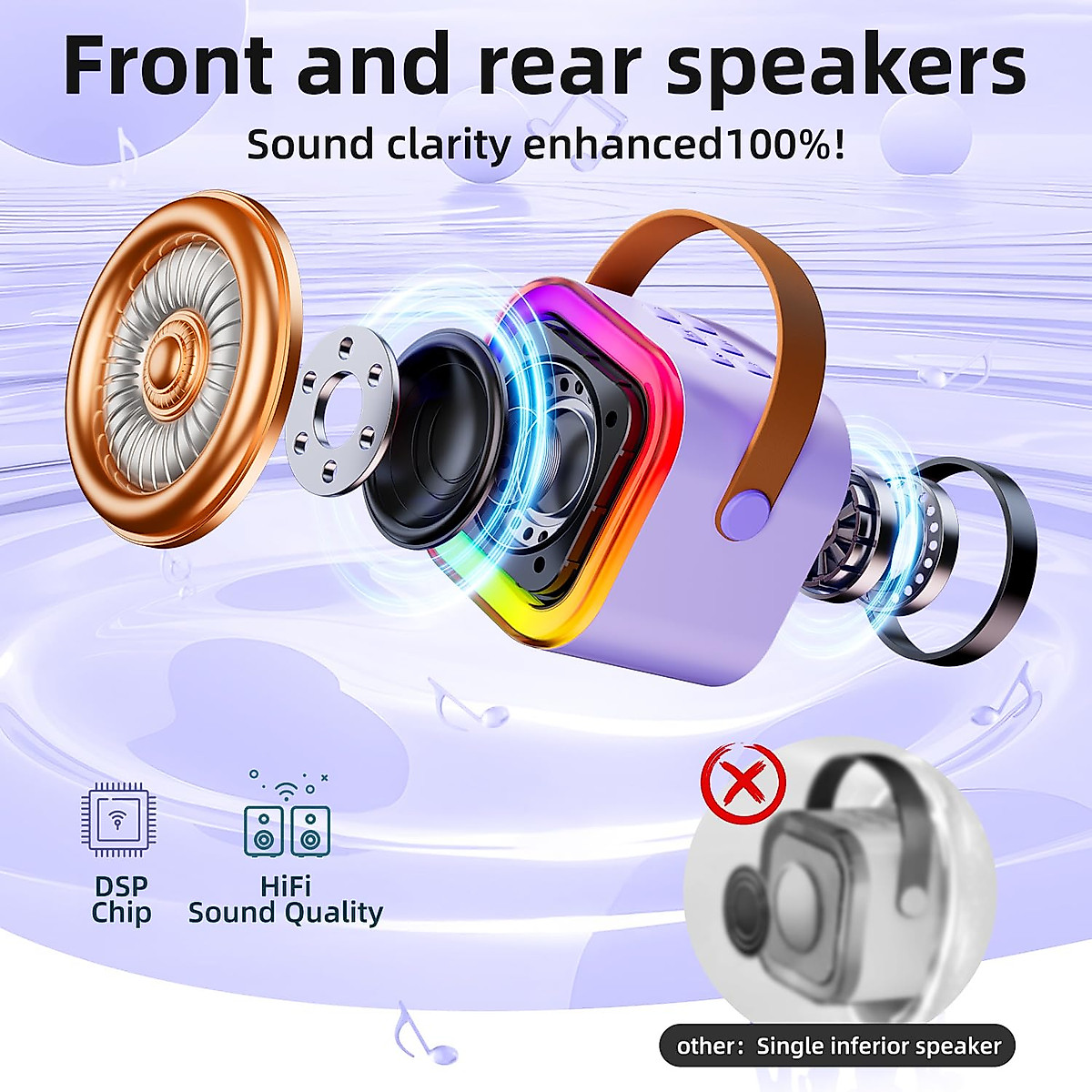 Kinglucky TOP Purple Karaoke Machine for Kids (with Fun Voice Effects) Most Popular Easter Birthday Gifts for 3-12+ Years Old Girls Boys, Mini Karaoke Machine with 2 Wireless Microphones