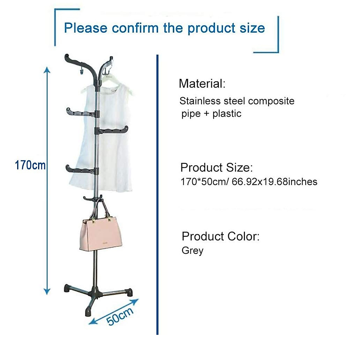 NSYNSY Metal Coat Stand Free Standing Hall Tree Coat Rack Stand Hooks Home Office Entryway Space Saver Gray