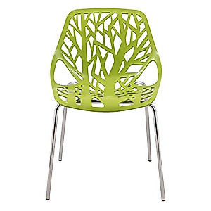 LeisureMod Forest Modern Dining Side Chair with Chrome Legs (Green)