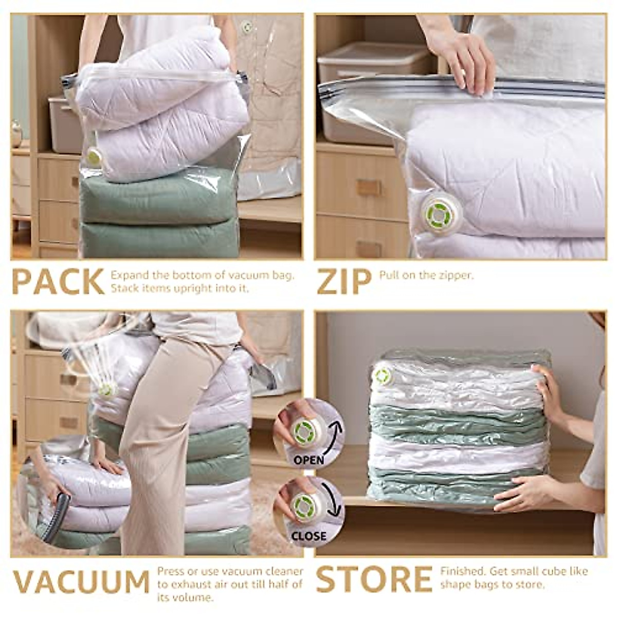 LEVERLOC 8 Pack Space Saver Vacuum Storage Bags Jumbo Cube (40x31x15 inch), Extra Large Vacuum Storage Bags Save 80% Space Vacuum Sealer Bagsfor Comforters Blankets Beddings Pillows Quilts Clothes, Bedroom Storage and Closet Organizers Space Bags