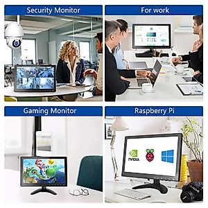 WHOLEV 10.1" LCD Rimless Monitor 1280x800 FHD Color Screen with AV VGA HDMI BNC USB Input Built-in Speaker 178° Wide Angle for Raspberry Pi Computer Display TV