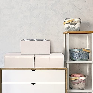 Storage Bin 2 Pack, Large Storage Bins with Lids, Vailando Decorative Storage Boxes Fabric Cotton Linen Collapsible Basket for Bedroom Closet Shelves Office Nursery ( Beige)