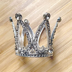 JORCEDI Mini Crown Princess Topper Rhinestone Tiara Ornaments Cake Decorating For Baby Shower Birthday Wedding Christmas Theme Party Photo Prop Silver