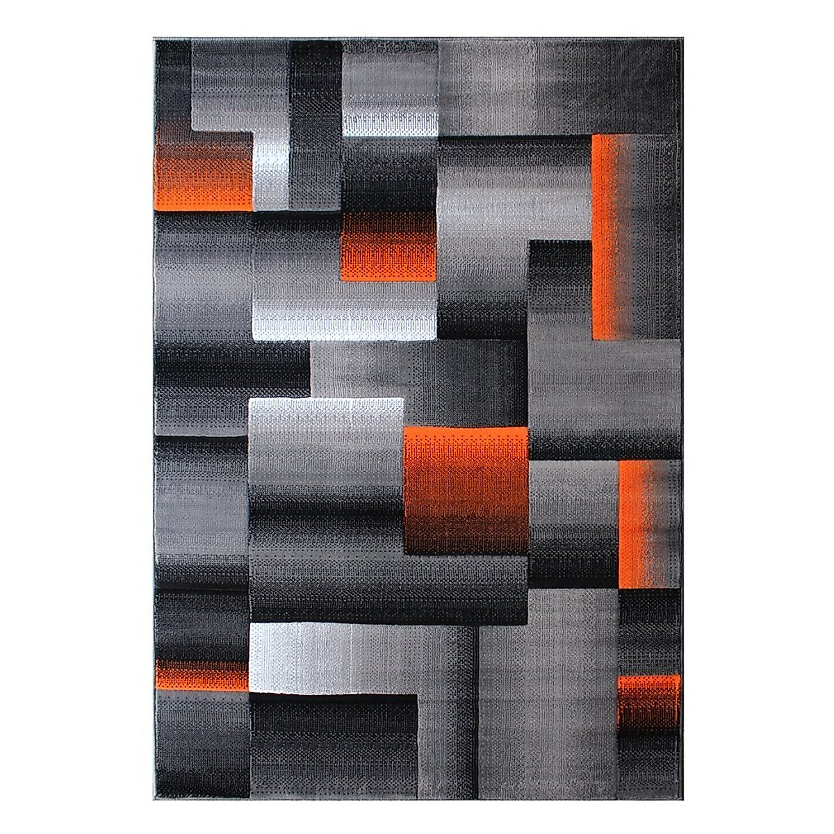 HR 8’ x 10’ Rug in Electric Orange - Premium Quality Orange/Black/Gray Abstract Geometric Modern Squares Pattern Area Rug - Contemporary Styling for Living Room, Bedroom - Unique Home Decor