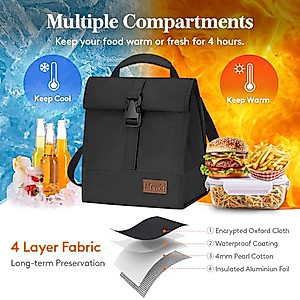 Lifewit Insulated Lunch Bag Rolltop, Reusable Lunch Box for Men Women Adults with Adjustable Shoulder Strap, Foldable Lunchbox Leakproof Cooler Bag for Office Work Picnic, 8L Black