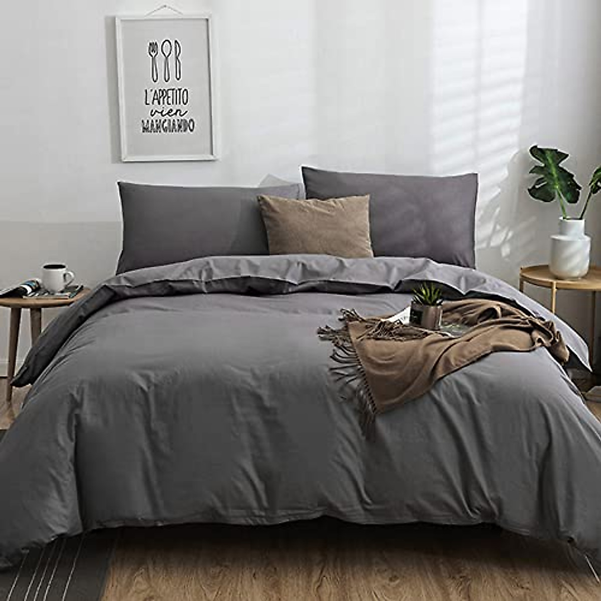 CLOTHKNOW Grey Comforter Sets Queen Dark Gray Bedding Comforter Sets Mens Boys Comforter Charcoal Comforter Queen Sets Dark Gray Bed Comforter Queen for Queen Bed Comforter 3Pcs Gray Queen Comforter