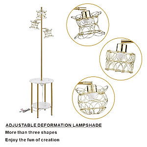 ROSEN GARDEN Tree Floor Lamp with Table USB Ports and Wireless Charging Station, Modern Dimmable Touch Control Floor Lamp with 3-Light for Living Room, Bedroom & Office