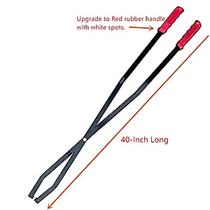 40" Fireplace Tongs Safely Move Firewood Grabber Tool Rustproof With Rubber Handle for Fire Pits Comfort Enjoy Bonfire and Campfire