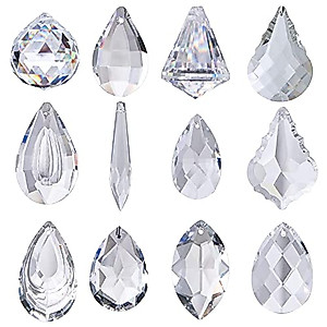 H&D Pack of 12 Clear Crystal Chandelier Lamp Lighting Drops Pendants Balls Prisms Hanging Glass Prisms Parts Suncatcher Home/House Decor