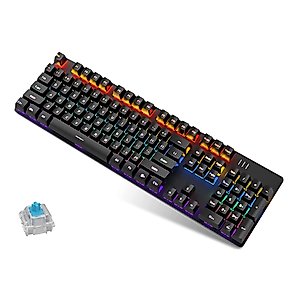 Alkem Mechanical Gaming Keyboard with Rainbow Backlit 104 Keys Gaming Keyboard USB Wired Keyboard with Blue Switch Anti-Ghosting Full Size Keyboard for Windows PC MAC Games (Black)