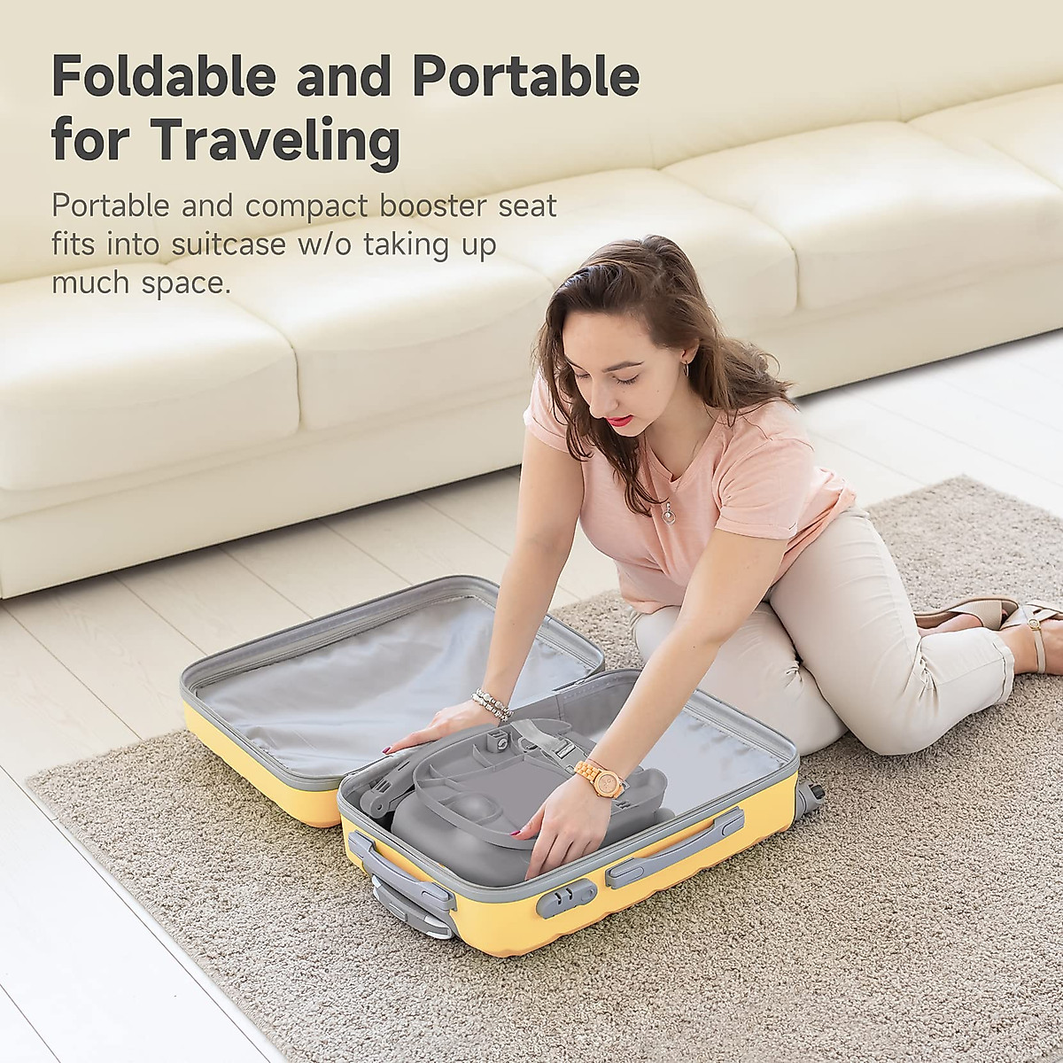 YOLEO Baby High Chair Booster Seat for Dining Table, Adjustable Height Travel Booster Seat with Tray, Toddler Booster Seat Easy Clean(Grey