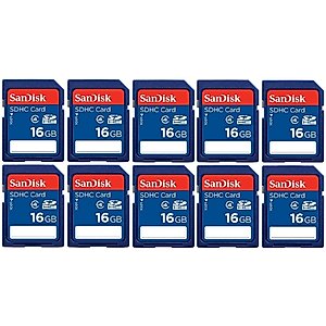 Lot of 10 SanDisk 16GB SD SDHC Class 4 Flash Memory Camera Card SDSDB-016G-B35 Pack + SD/TF USB Card Reader
