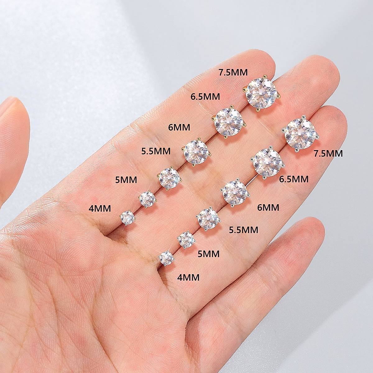 KRKC&CO Moissanite Studs Earrings, Sparkly Earrings, S925 Sterling Silver, 4-Prong, 0.6-3CT, D Color, VVS1, 14K White Jewelry Gifts for Women(5mm, 0.5ct*2, silver, 4p)