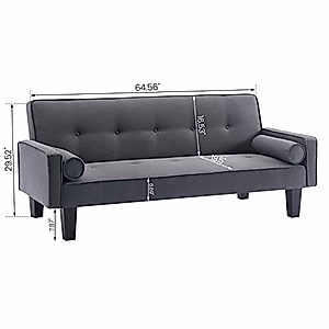 AWQM Futon Sofa Bed, Upholstered Convertible Folding Sleeper Sofa with 2 Pillows, Modern Futon Couch for Apartment, Small Loveseat for Living Room and Bedroom, Dark Grey