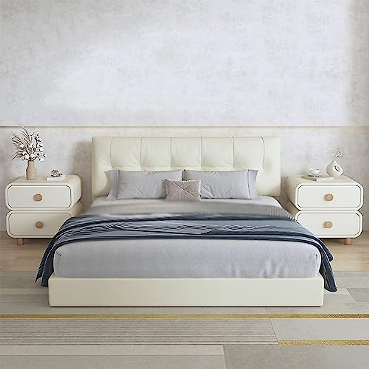 Bedside Cabinet with 2 Drawers,Mid-Century Modern 2 Drawer Solid Wood Nightstand,Wood Side Table End Table for Bedroom (Khaki)