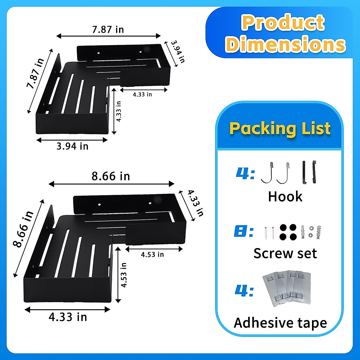Yinlinsta Large Shower Caddy-2 Pack Black Shower Caddy - Bathroom Organizers and Storage, Shower Shelves for Convenient Shower Organization