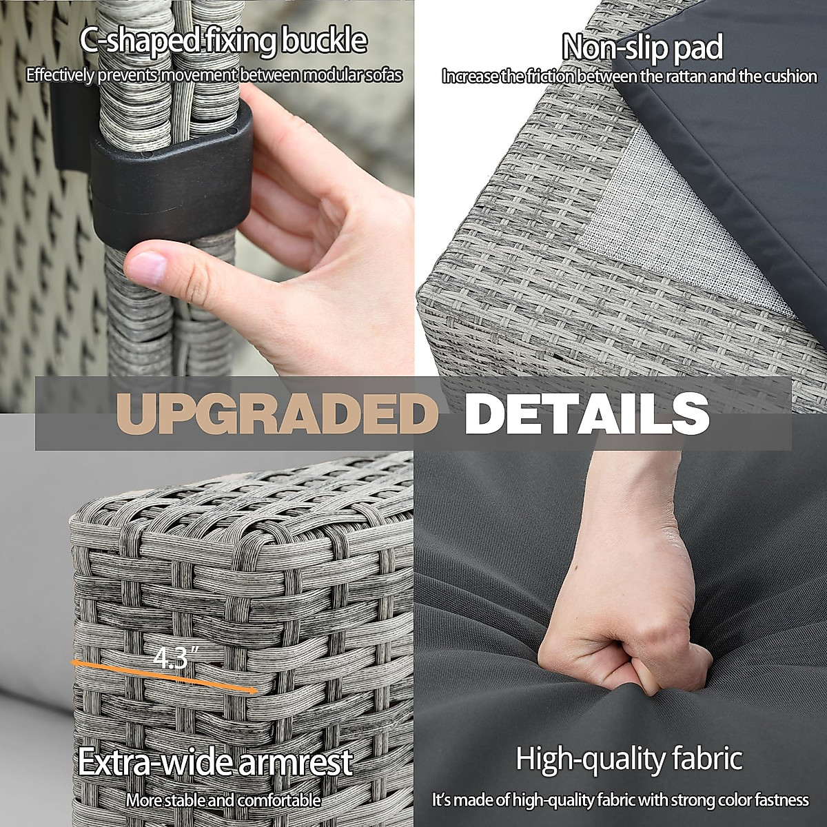 CHINNLUU Patio Furniture Set 5 Pieces Outdoor Conversation Set All-Weather Wicker Rattan Sectional Sofa with Ottoman Cushions Pillows for Lawn Pool Garden Backyard