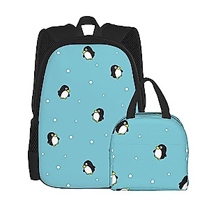 xubrextas 2pcs Backpack Set For Boys, Cartoon Penguin Backpacks And Lunch Box For Girl Elementary Bags Teens Bookbags