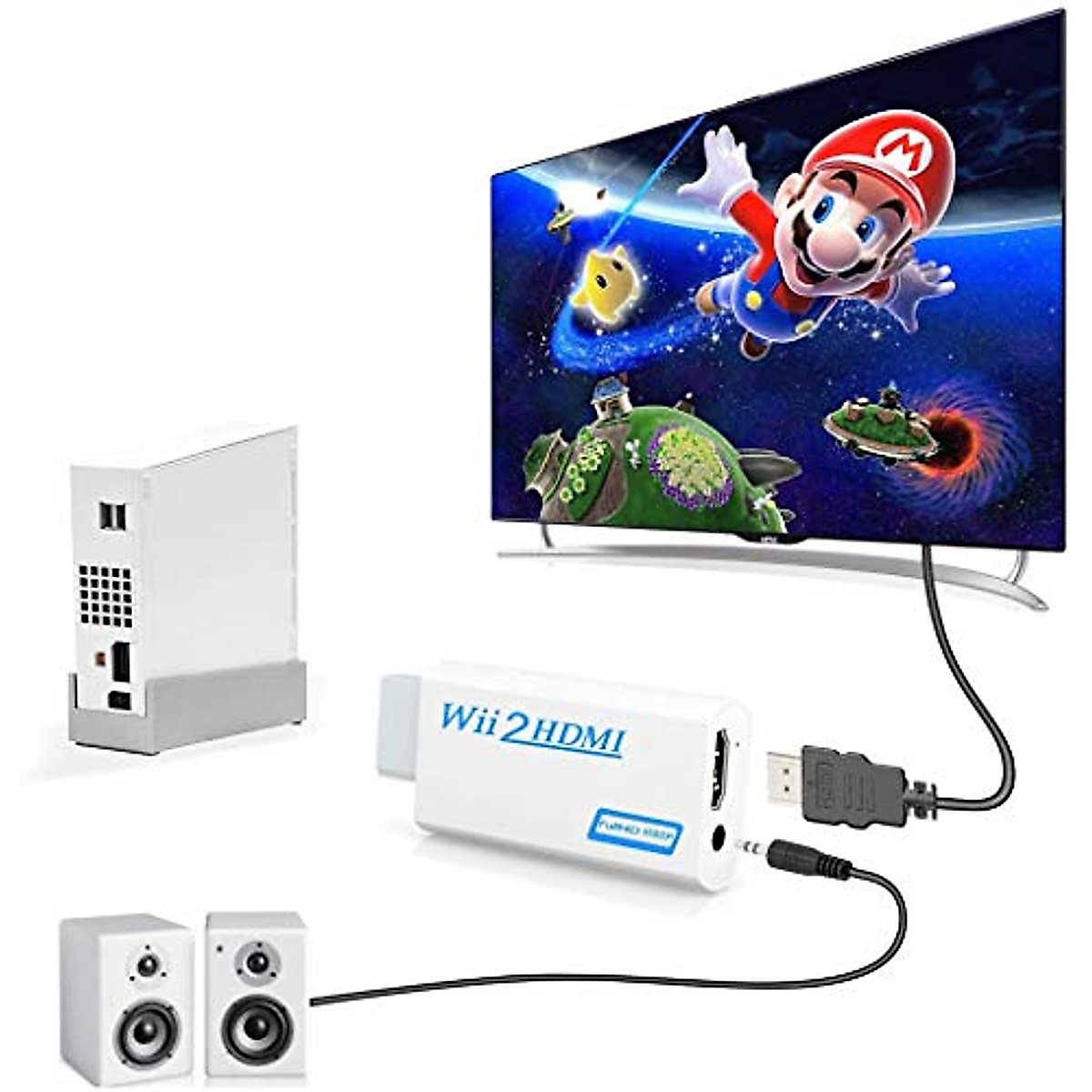 TIZOPO Wii to HDMI Converter,Wii HDMI Adapter Output Video Audio HDMI Converter 1080P，with 3,5mm Audio Jack&HDMI Output Compatible with Wii, Wii U, HDTV, Supports All Wii Display Modes 720P, NTSC