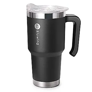 Bluwing Stainless Steel Coffee Tumbler with Handle, 30 oz Double Wall Vacuum Insulated Water Tumbler with Spill Proof Lid for Travel（Black）