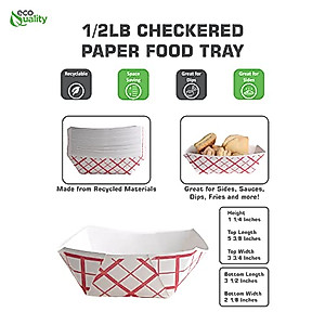 800ct Disposable Paper Food Tray (1/2 LB) - Red Check Food Tray, USA Made, Recyclable, Biodegradable, Compostable, Great for Picnics, Carnivals, Party, Camping, BBQ, Restaurants, Fries (0.5lb)