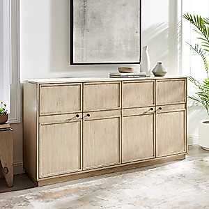 Walker Edison Alden Versatile 4 Door Framed-Storage-Sideboard, 62 Inch, Birch