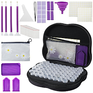 HOTBEST Storage Container 70 Slots Diamond Art Storage Box Set with Diamond Pointing Pen Portable Accessories Organizer with Sticker for Jewelry Bead Rhinestones(Black)