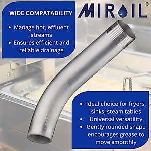 1.25" Oil Fryer Drain Spout, Deep Fryer Curve Out Drain Pipe Fitting, Fryer Drain Extension Pipe, Drain Nipple for Deep Fryers, Oil Fryers, Sinks, 1.25" Screw in x 9.5" Oil Spout by MirOil #90295