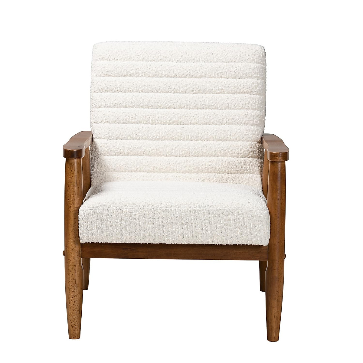 Baxton Studio Stratton Cream Boucle Fabric and Walnut Brown Wood Armchair