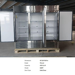 FRICOOL 81 In Commercial Freezer Stainless Steel, 69.5 cu.ft Stainless Steel Reach-in Merchandiser Upright Freezer for Restaurant, Bar, Shop, Residential Beverages and Frozen Foods