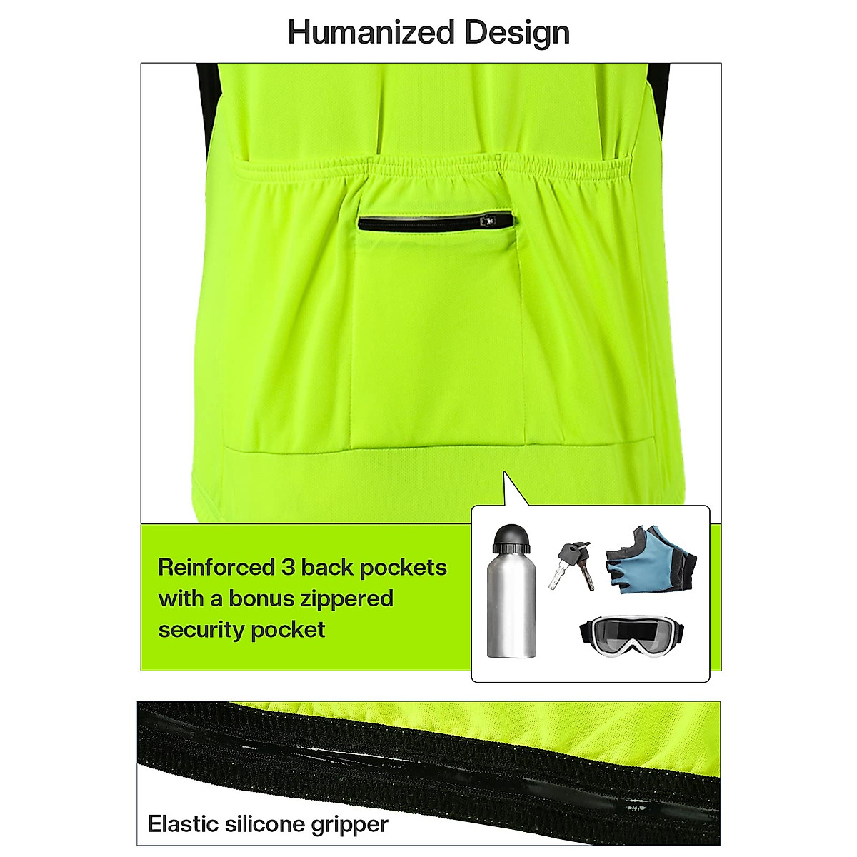 BERGRISAR Men's Basic Cycling Jerseys Long Sleeves Bike Bicycle Shirt Zipper Pockets BG012 Yellow Size X-Large