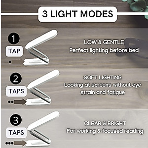 FERMALIFE - Foldable LED Table Desk Lamp, Adjustable Portable Reading Night Light - 3 Light Settings, Compact & Rechargable USB for Bedroom, Office, School (White)