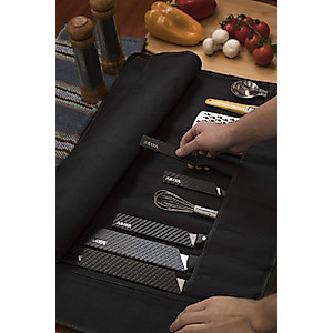 Asaya Canvas Chef Knife Roll Bag - 10 Knife Slots and a Large Zipper Pocket - Durable 10oz Canvas Knife Case with an Adjustable Shoulder Strap - Knives not Included