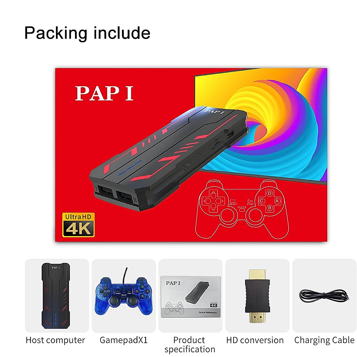 HAIHUANG Handheld Video Game Console PAP1 Retro Game Controller Support 4K HDMI 1280720 P Output Game Speed FPS 1: 1 60HZ 128MB 32GB-TF Card with 4000 Classic Games TF Expansion Maximum to 256GB, LE