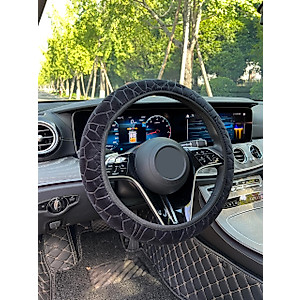 ZATOOTO Black Fuzzy Steering Wheel Cover for Women Men, Soft Comfy Grip Anti-Slip Car Steering Wheel Cover Protector Universal for Cars,Suvs,Trucks,Sedans