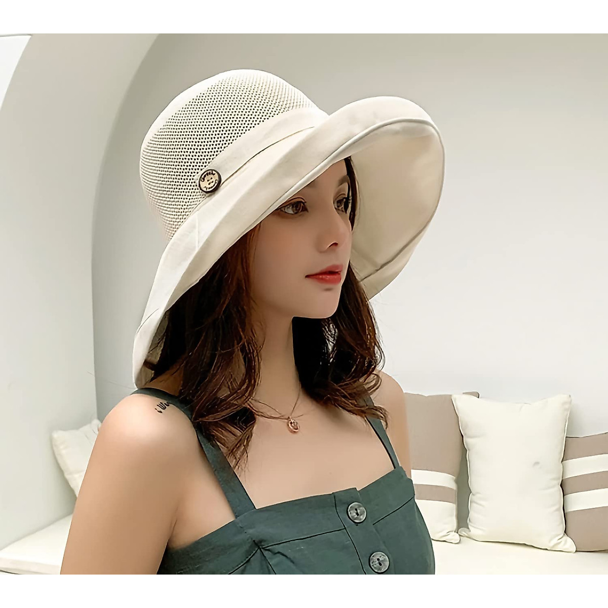 HUAMULAN Women Mesh Crown Wide Brim Sun Hats Summer UV Protection UPF Hat for Beach Hiking Garden Travel Lawn Work Chin Strap